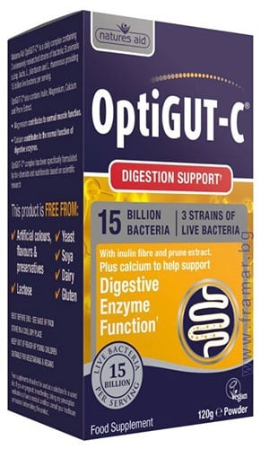 НЕЙЧЪРС ЕЙД ОПТИГУТ - C ПРОБИОТИК С КАЛЦИЙ, ИНУЛИН И МАГНЕЗИЙ прах 120 ...